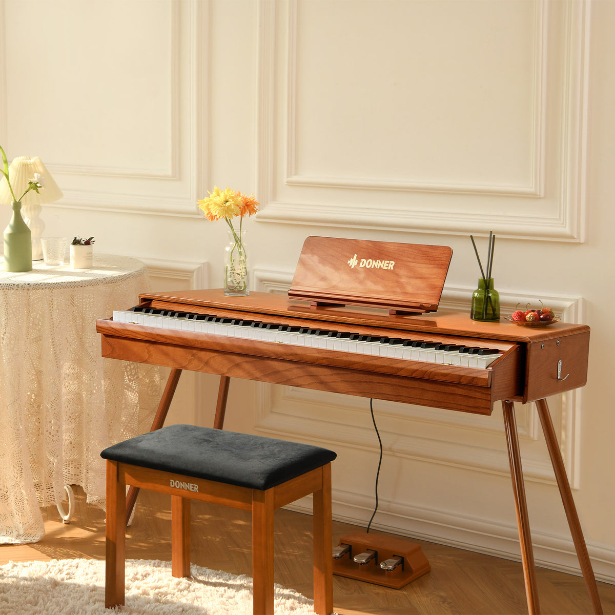 Donner DDP-80 PRO Solid Wood 88 Key Weighted Digital Piano Desk Drawer ...