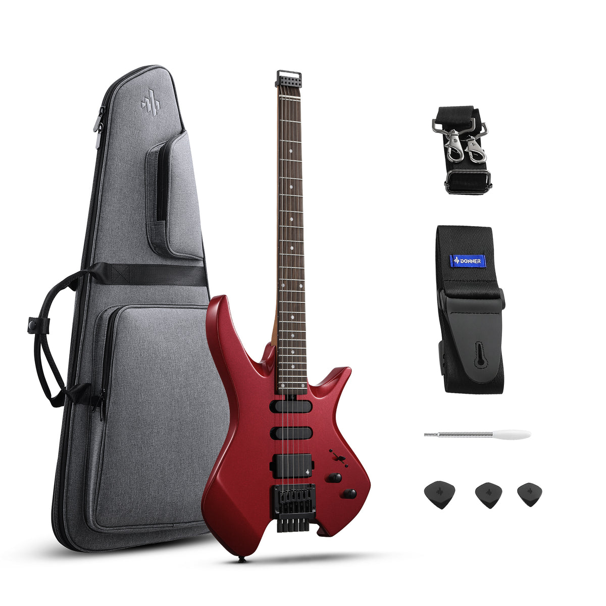 Donner HLX-500 Headless Electric Guitar Metallic Red